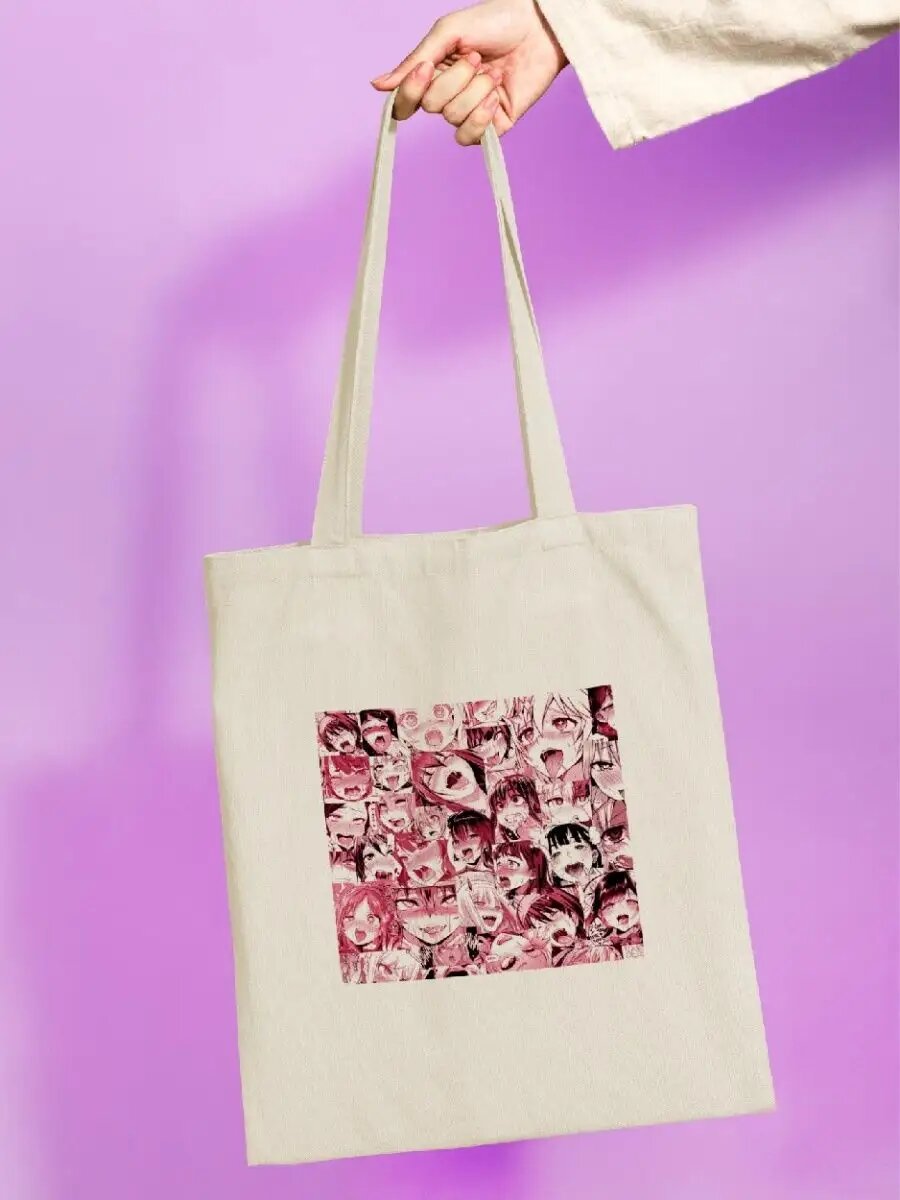 Сумка шоппер  с принтом аниме девушки Ахегао