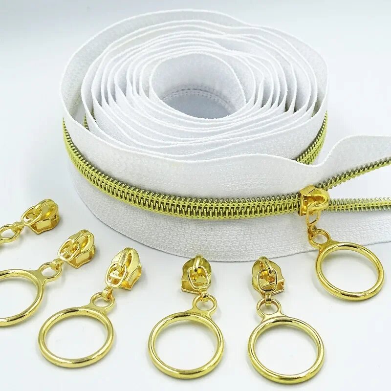 Молния с кольцом, бежевая, gold white, 2 метра, 4 слайдера