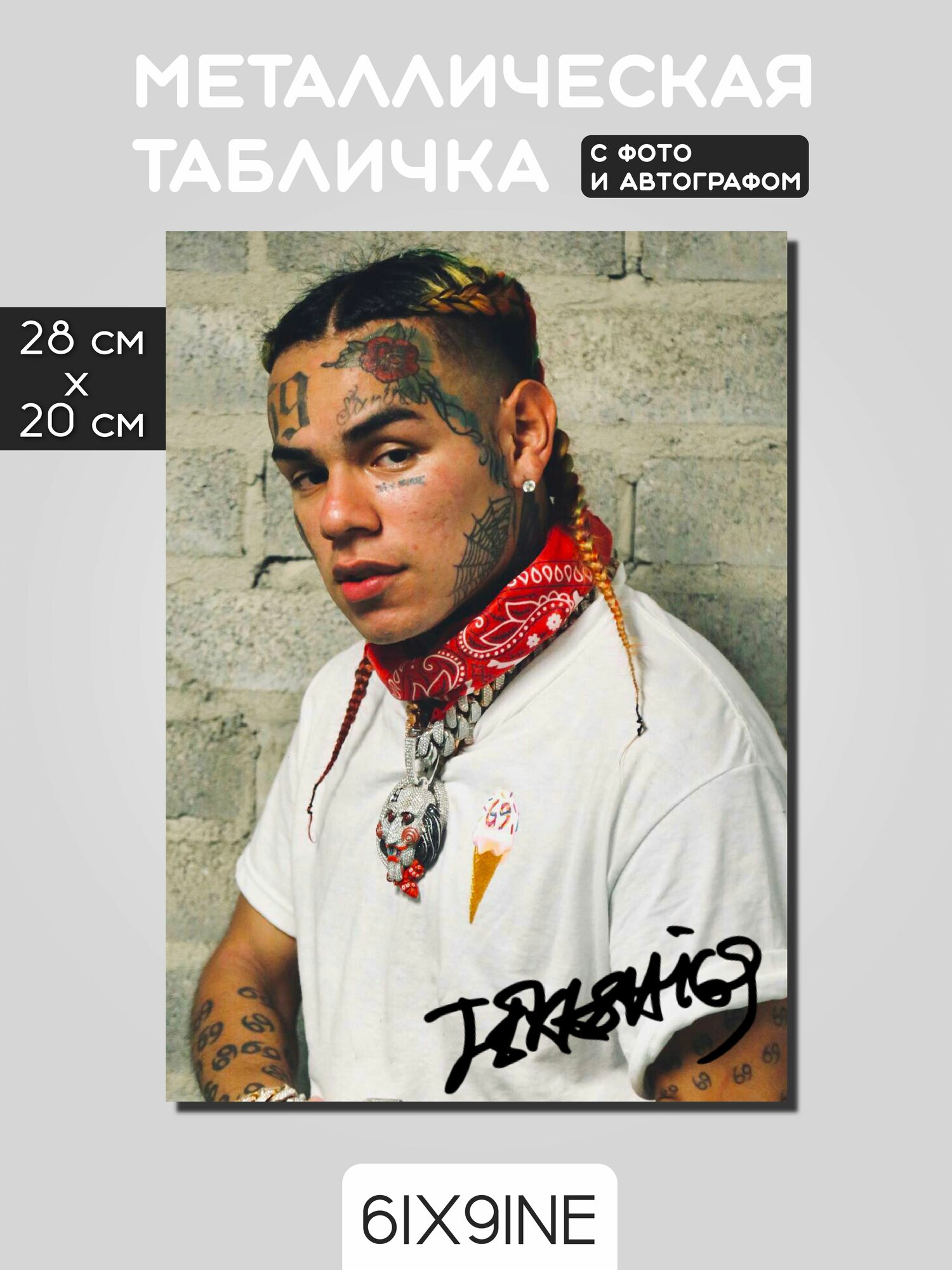 Фото и автограф на металле 6ix9ine
