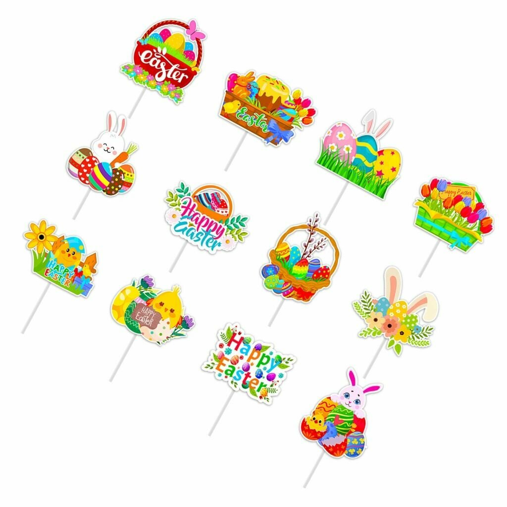 Украшение вечеринки, Флажки для украшения торта на Пасху - 12 штук, 1 набор
