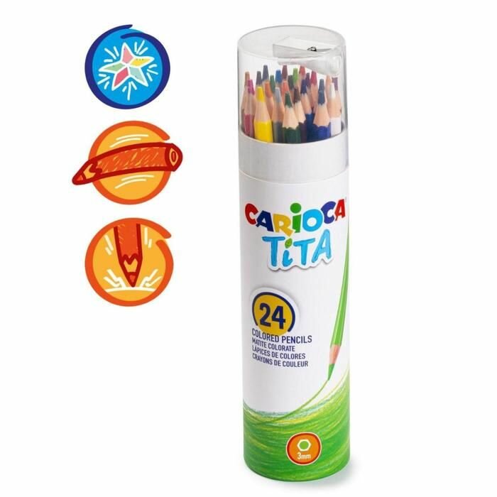 Цветные карандаши Carioca 24 цвета, "Tita", дерево, шестигранные, грифель 3 мм (43341)