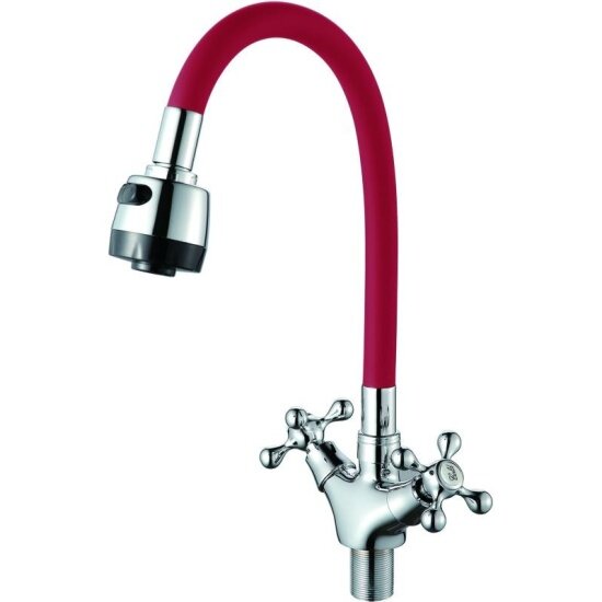 Смеситель для кухни D-lin с силиконовым изливом D153810-4T, красный и хром, угол поворота 180°