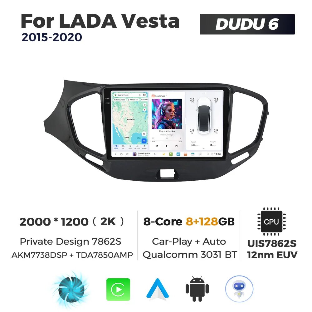 DUDU7 Pure Android 13 12 + 512 ГБ Автомобильная интеллектуальная навигация для LADA DUDU6 8-128G