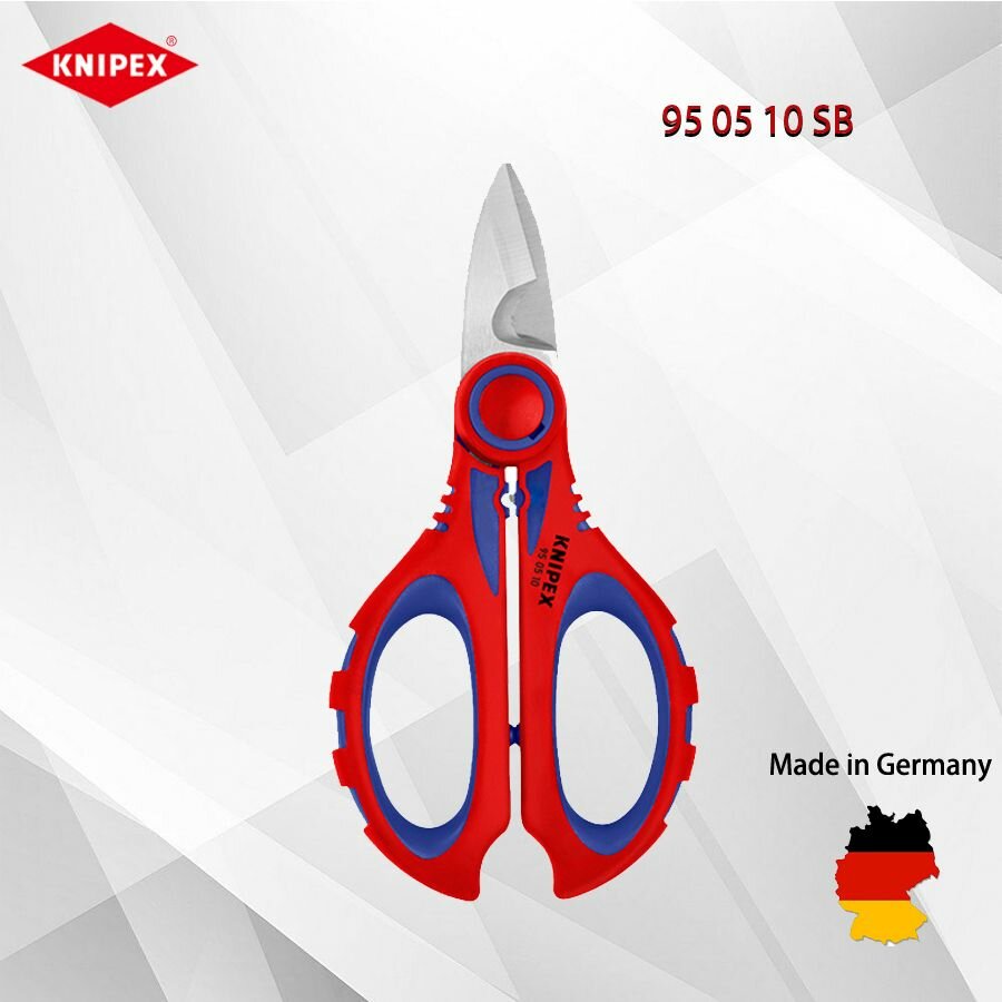 KNIPEX Ножницы для электриков резки кабеля из нержавеющей стали с микрозубцами, Ножницы строительные 950510SB