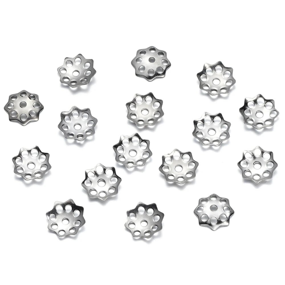 Круглые бусины St.kunkka из нержавеющей стали с цветом и листьями дерева Серебряный, 50pcs, 02