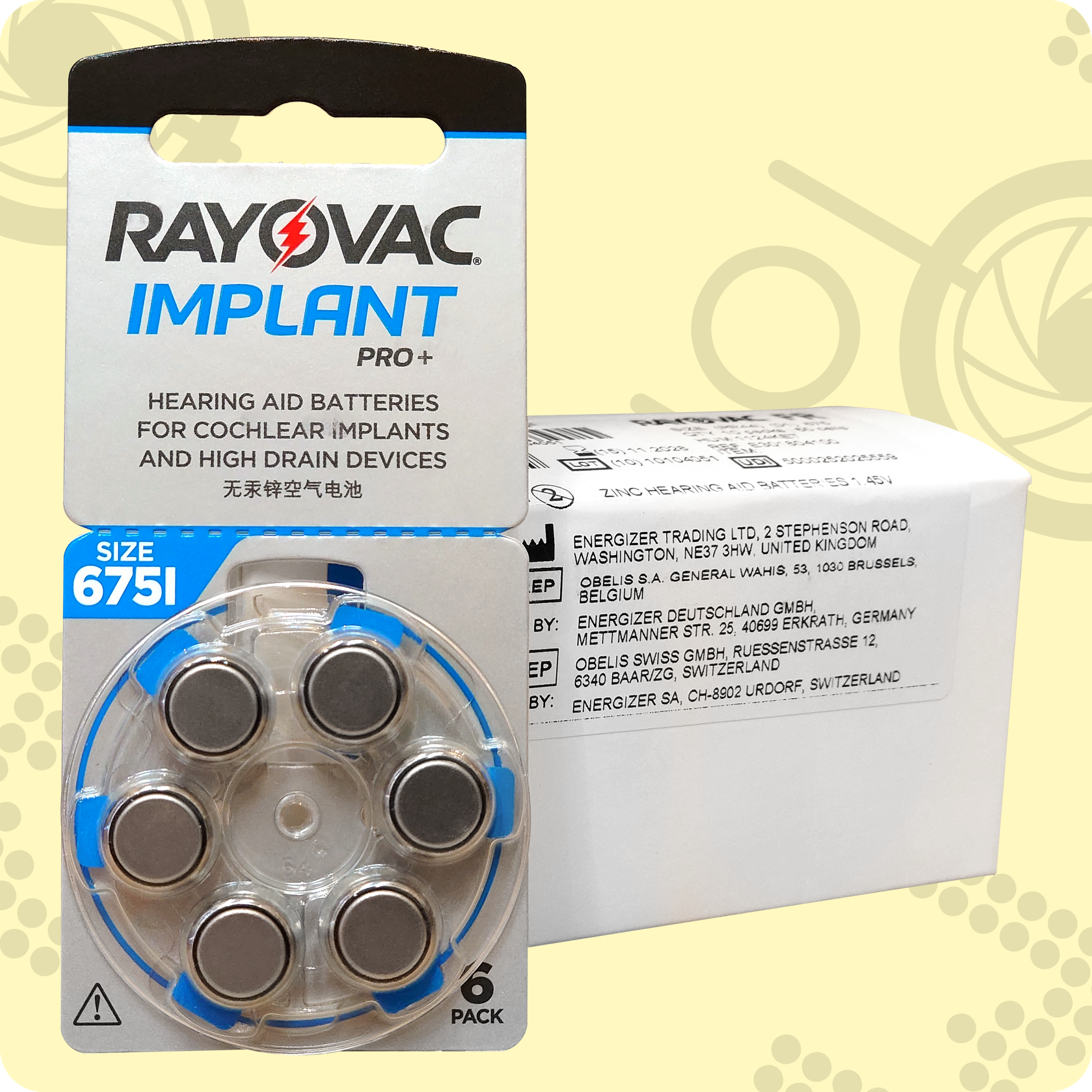 Rayovac 675I Синий (ZA675/PR1154) Implant PRO + | 1,45 вольт Воздушно-цинковые Батарейки для слуховых аппаратов - 60шт.