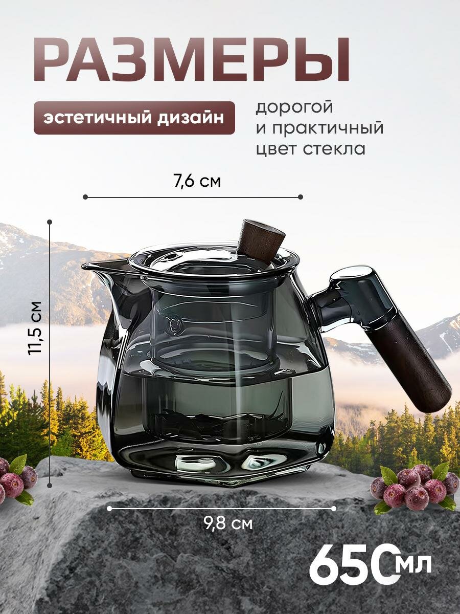 Чайник жаропрочное стекло 650 мл для горячих и холодных напитков заварочный — фото 1