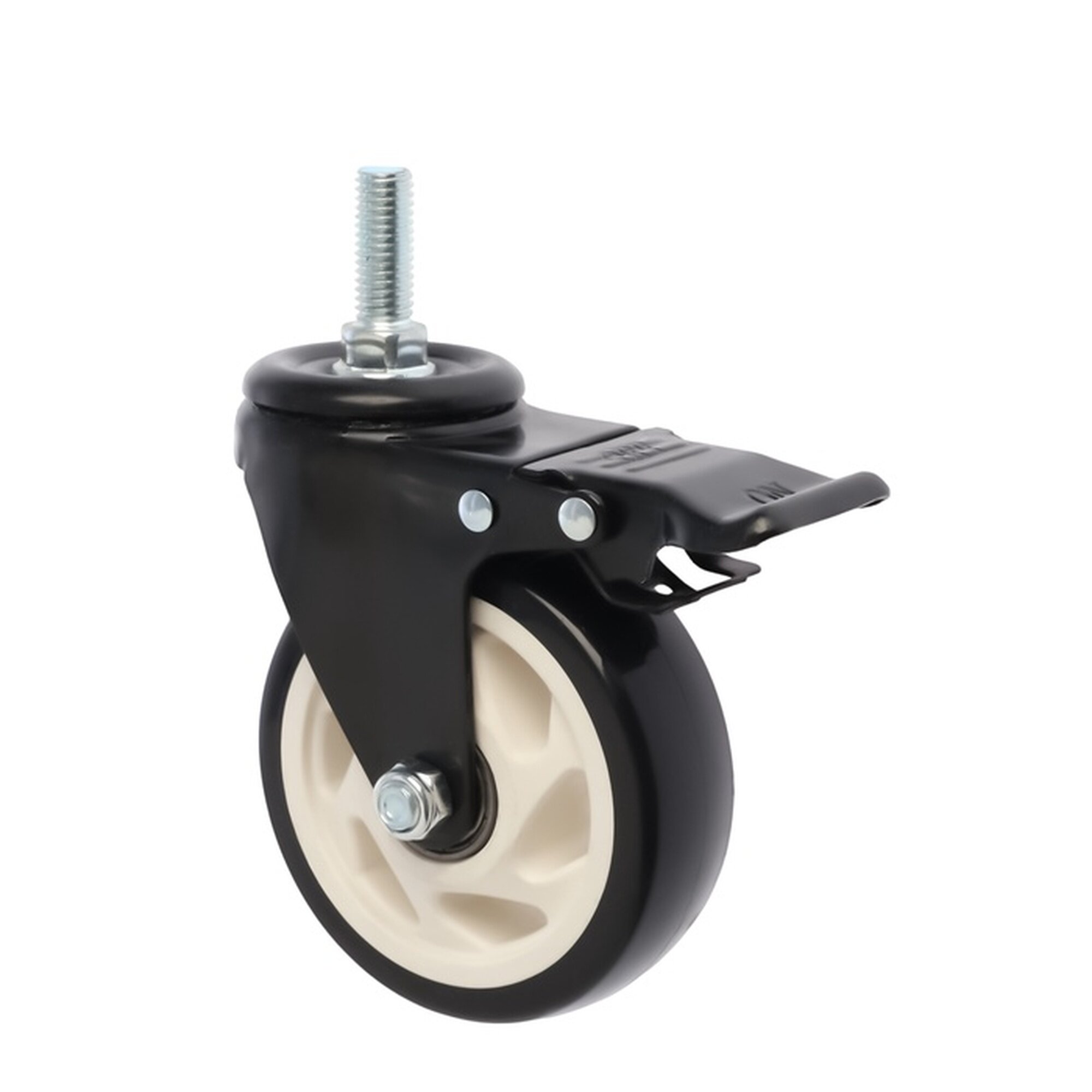 Колесо мебельное тундра, d=100 мм, поворотное, с футоркой 10х25 мм, с тормозом, черное