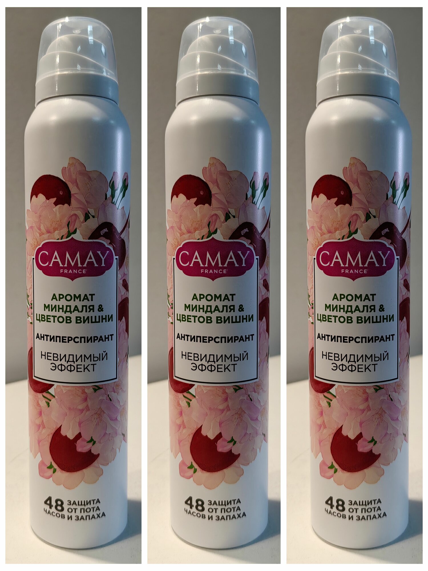 Дезодорант Camay Миндаль и Вишня, 3 шт х 200 мл