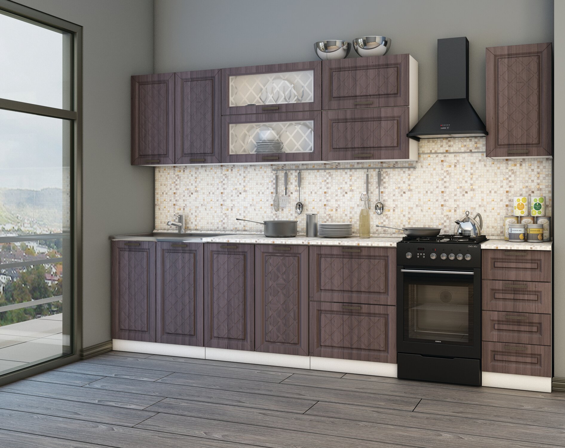 Кухонный гарнитур, кухня, готовый комплект Агава 2,6 метра Лиственница темная