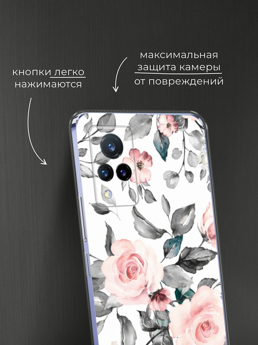 Силиконовый чехол на Vivo V21 / Виво V21 с принтом "Розы на белом" — фото 1
