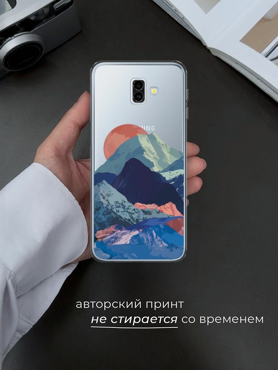 Чехол на Samsung Galaxy J6 + / Самсунг Галакси J6 Плюс 2018 с принтом "Закат в снежных горах", прозрачный — фото 1
