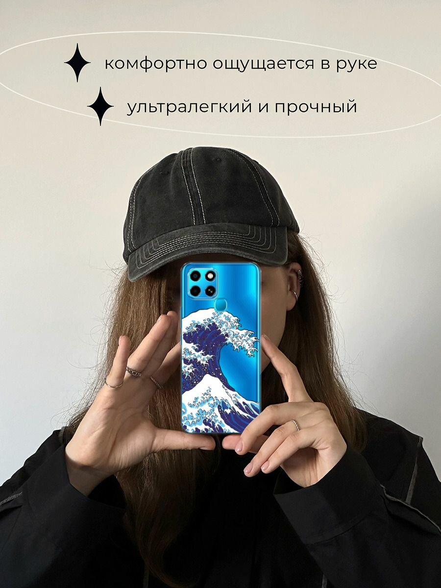 Чехол на Infinix Smart 6 / Инфиникс Смарт 6 с принтом "Волна над Фудзи", прозрачный — фото 1