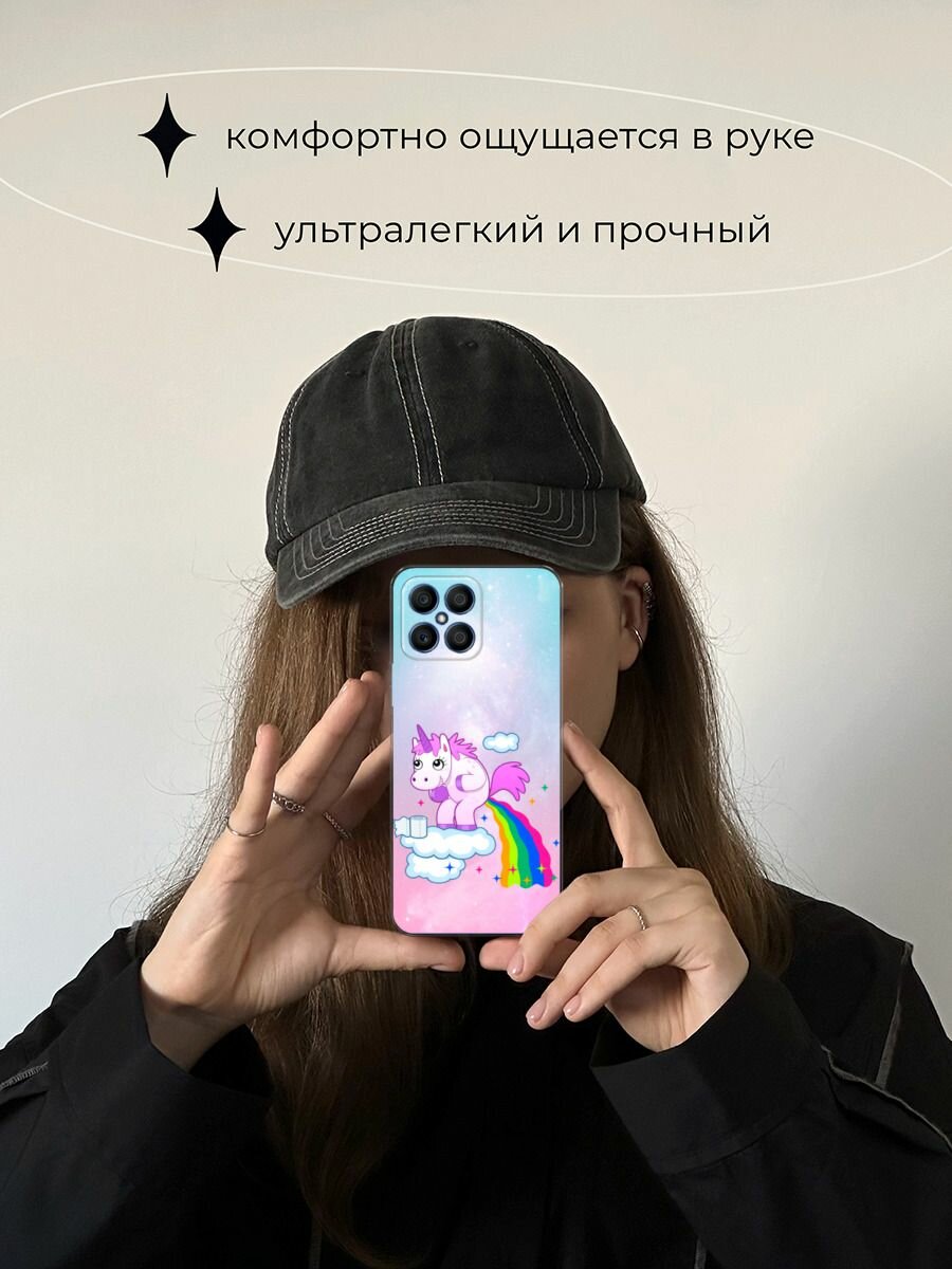 Силиконовый чехол на Honor X8 / Хуавей X8 с принтом "Единорог какает" — фото 1