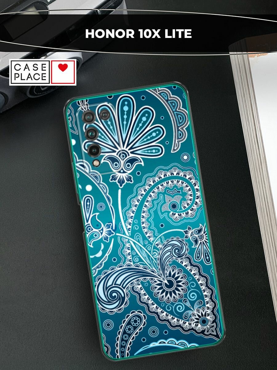 Чехол на Honor 10X Lite / Хонор 10X Лайт с принтом "Узоры на синем"