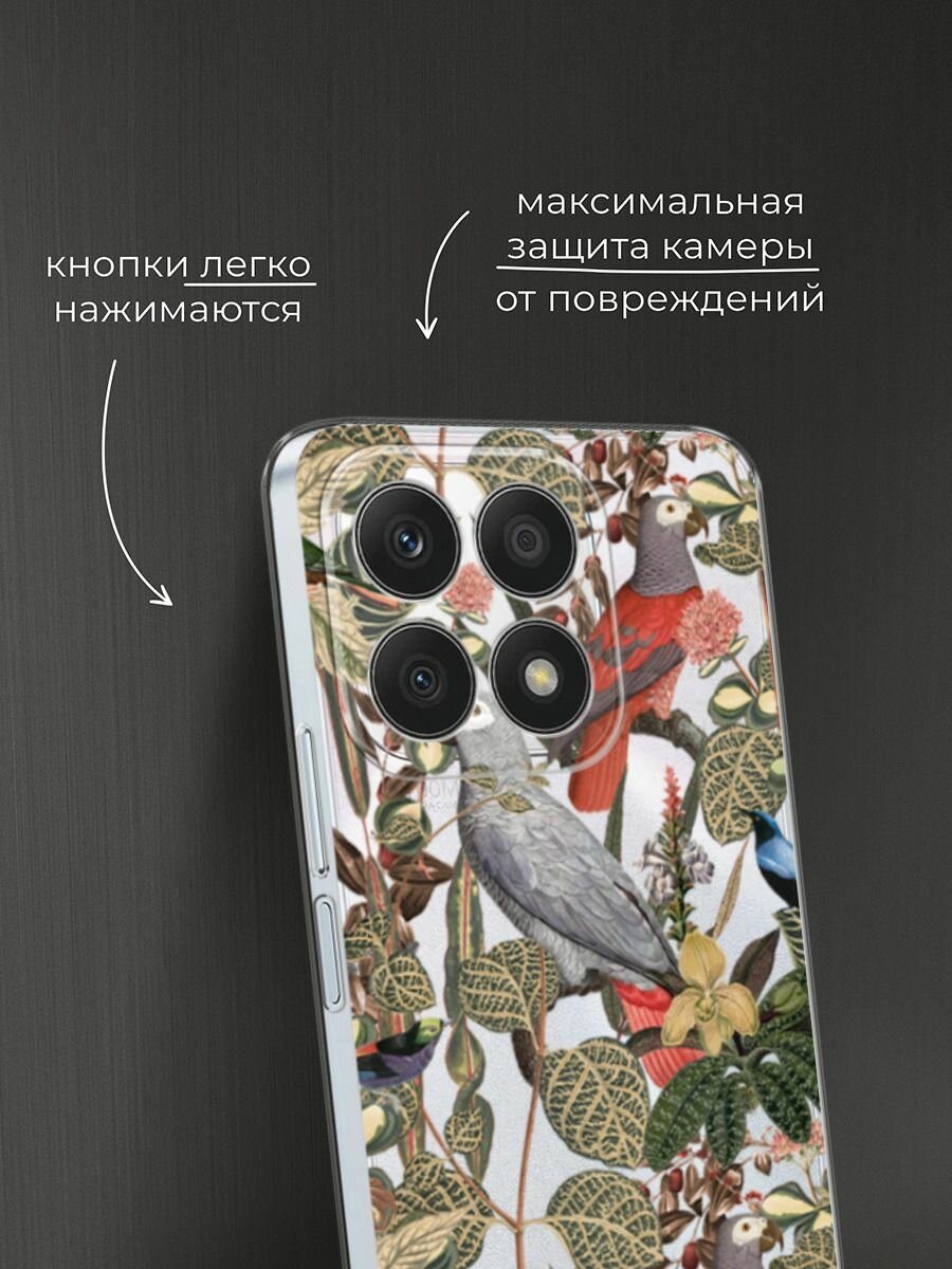 Чехол на Honor X8A / Хонор X8A с принтом "Tropical pattern", прозрачный — фото 1