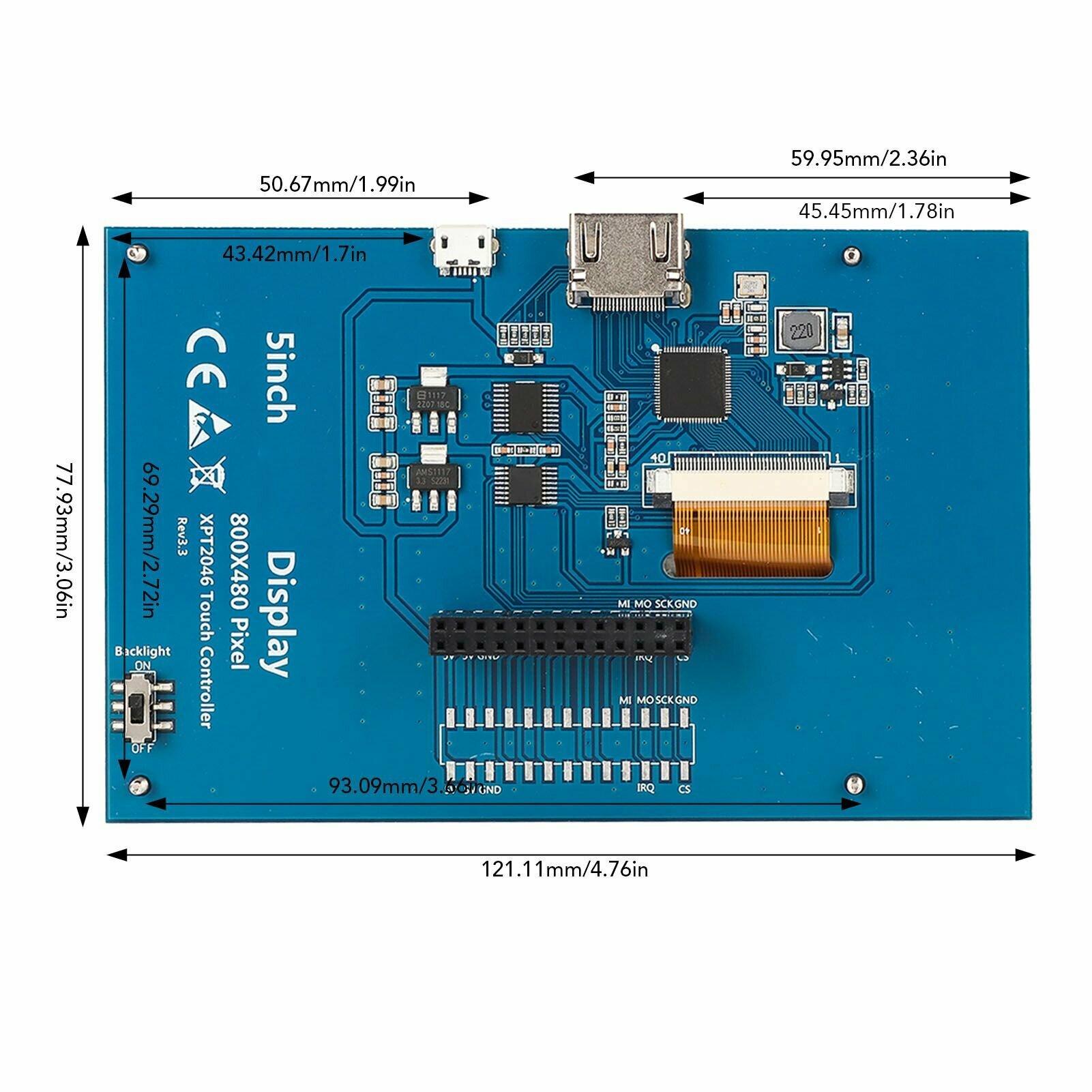5" TFT LCD дисплей с сенсорным экраном для Raspberry Pi