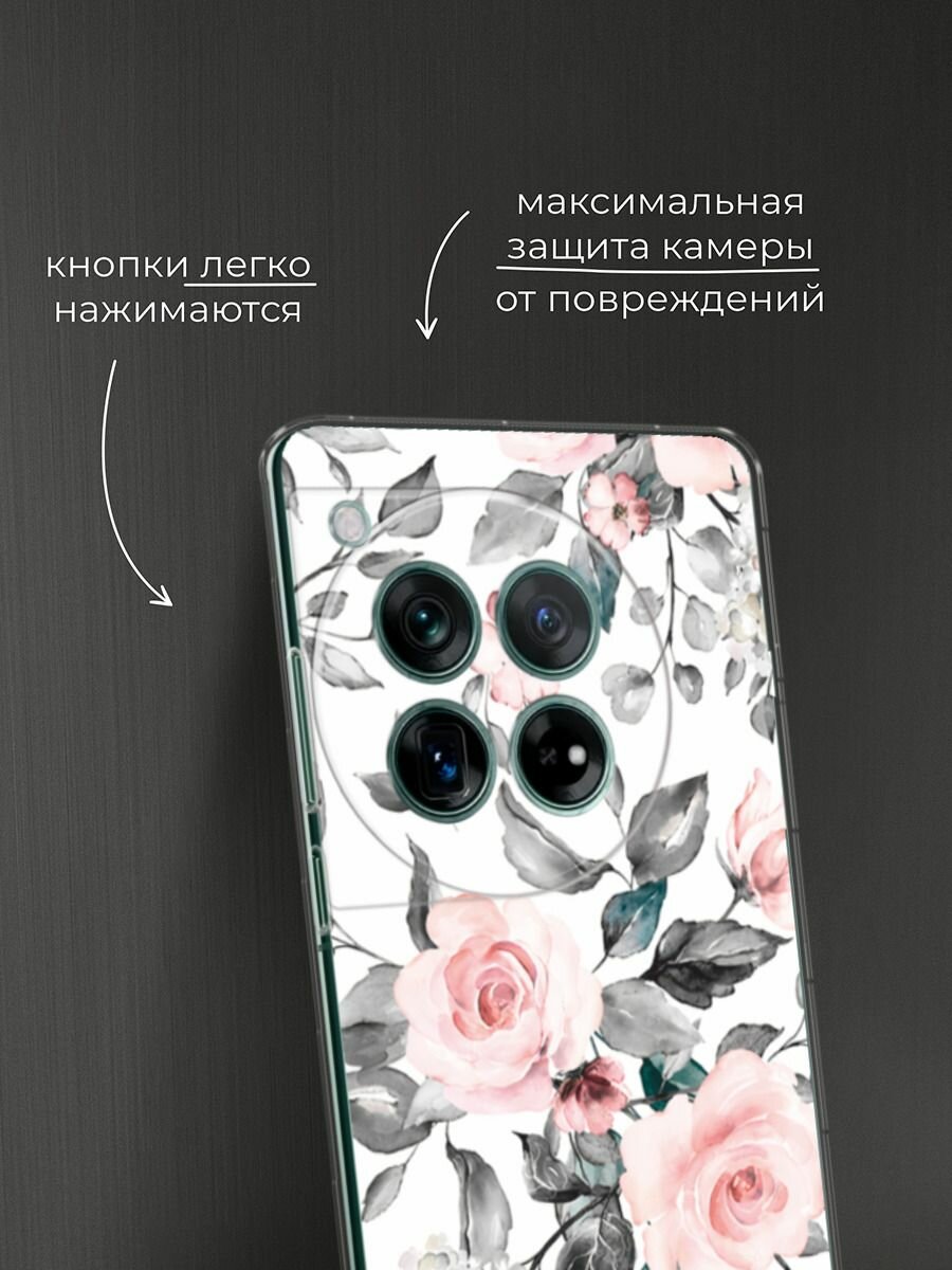 Силиконовый чехол на OnePlus 12 / Ван Плас 12 с принтом "Розы на белом" — фото 1