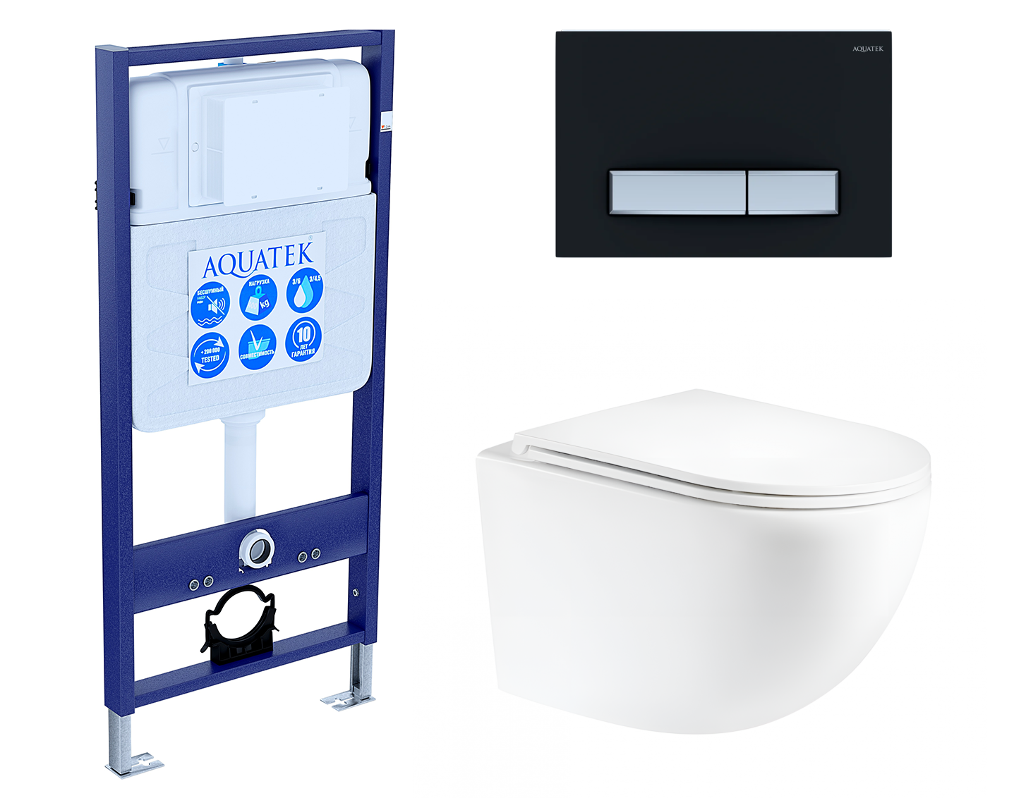 Комплект 3 в 1 инсталляция Акватек Standart 50 + Унитаз подвесной Enio Unico Tornado EN2105073 с кнопкой черной хром INS-0000012 + EN2105073 + KDI-0000031