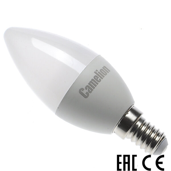 Лампа 5Вт LED5-C35/830/Е14 220В 3000К светодиодная свеча тёплый белый свет (Camelion) (6 шт. в комплекте)