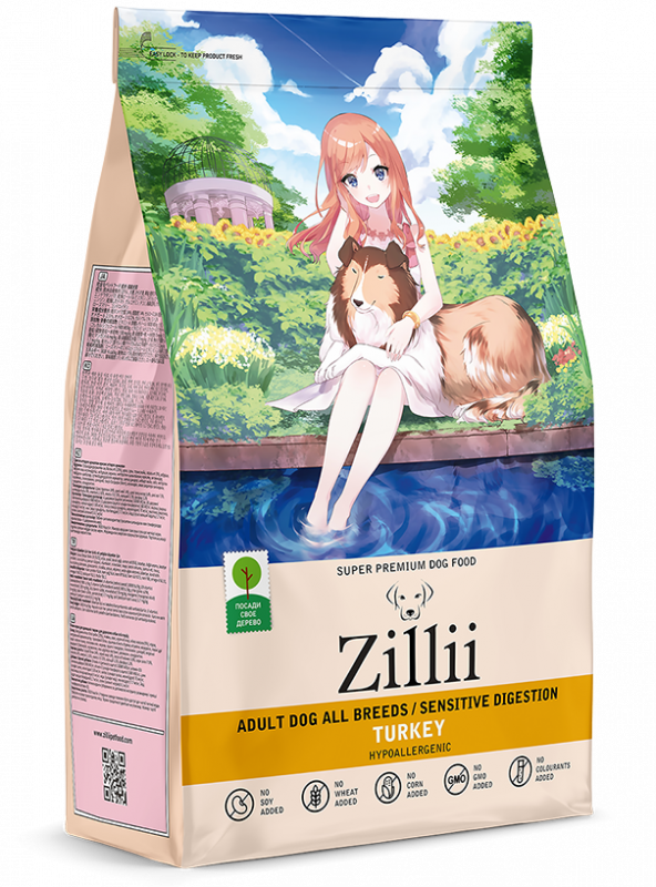 Сухой корм Zillii Sensitive Digestion для взрослых собак всех пород с чувствительным пищеварением с индейкой, 3 кг