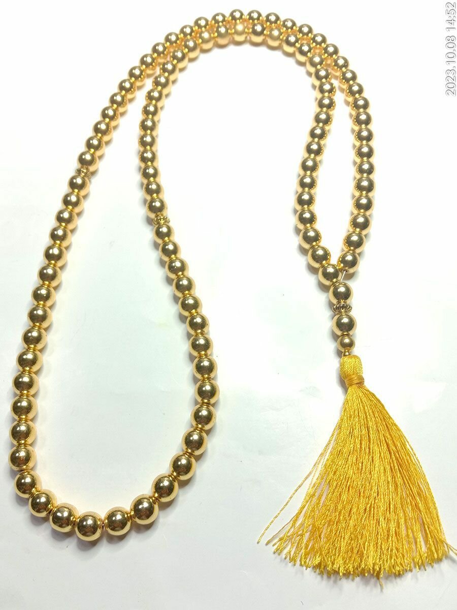 Мусульманские четки из гематита золотого цвета 99 бусин. диаметр 8мм. в коробке.