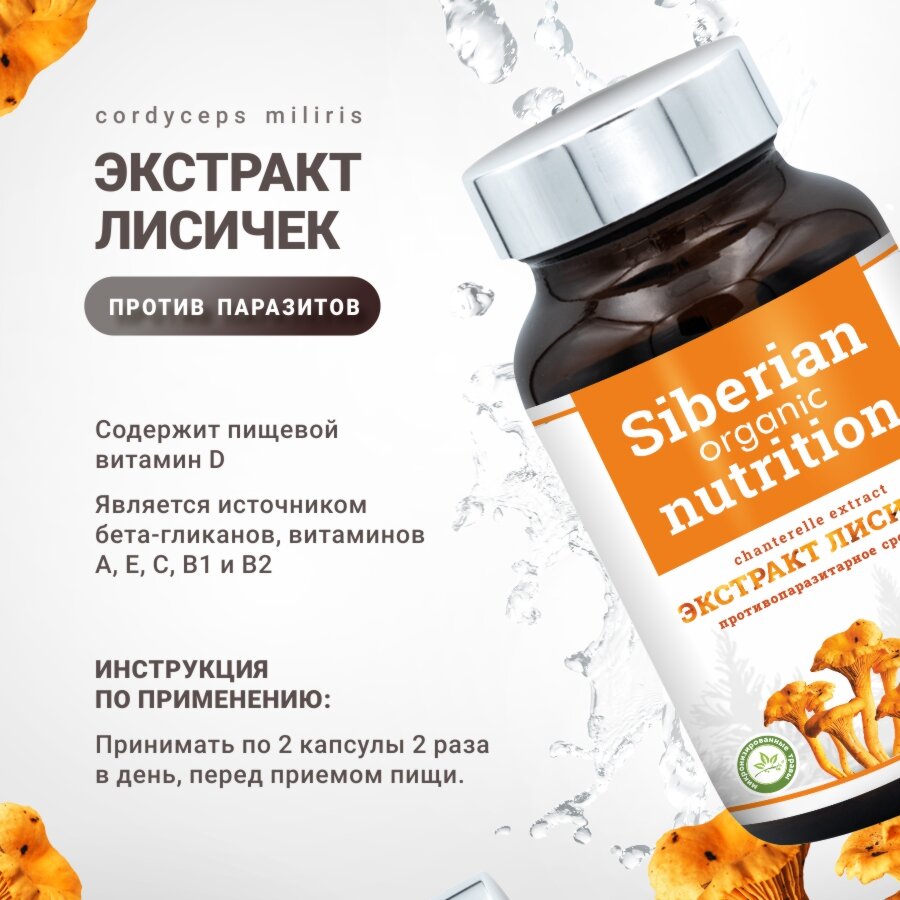 Экстракт лисичек, антипаразитарный, капсулы 120 шт противовоспалительное — фото 1