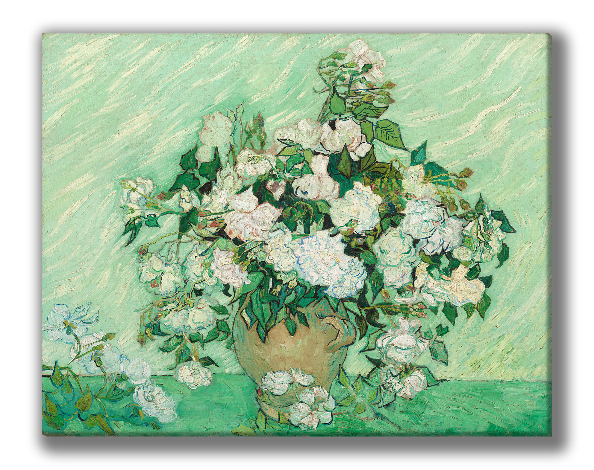 Картина для интерьера на холсте Винсент ван Гог «Ваза с розовыми розами» 80х100 холст без подрамника