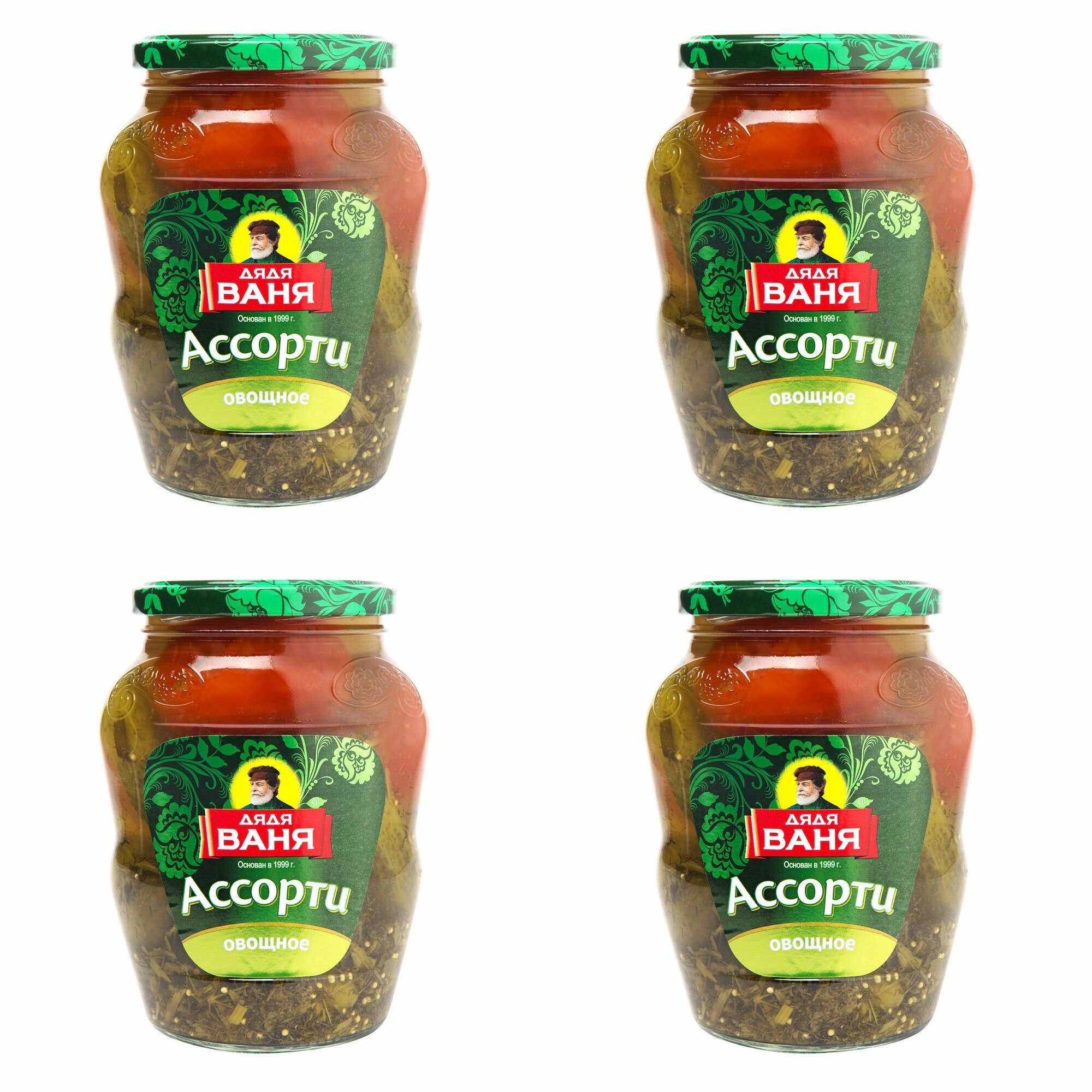 Дядя Ваня Овощные консервы Маринованные огурцы/томаты, 680 г, 4 шт
