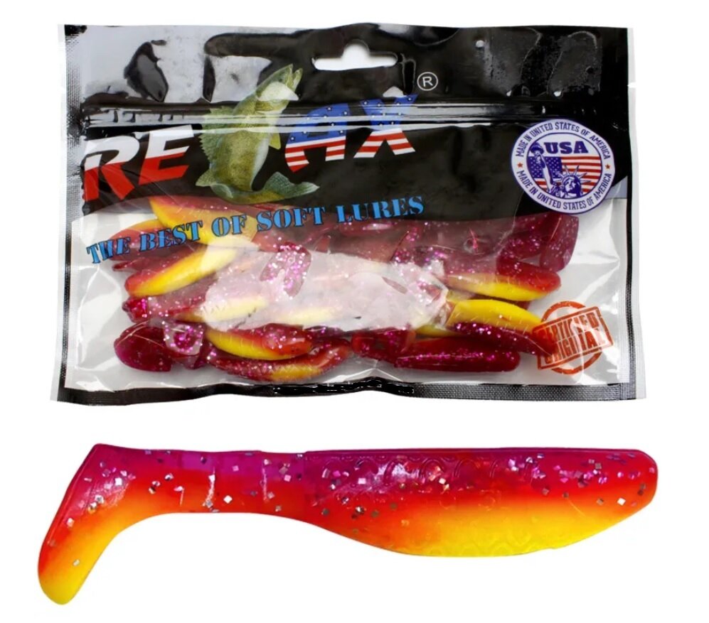 Мягкая силиконовая приманка риппер RELAX KOPYTO LAMINAT 3 (7,5cm) цвет L168 (Yellow, Red-silver Glitter, Laminated) 1 уп. по 10 шт.