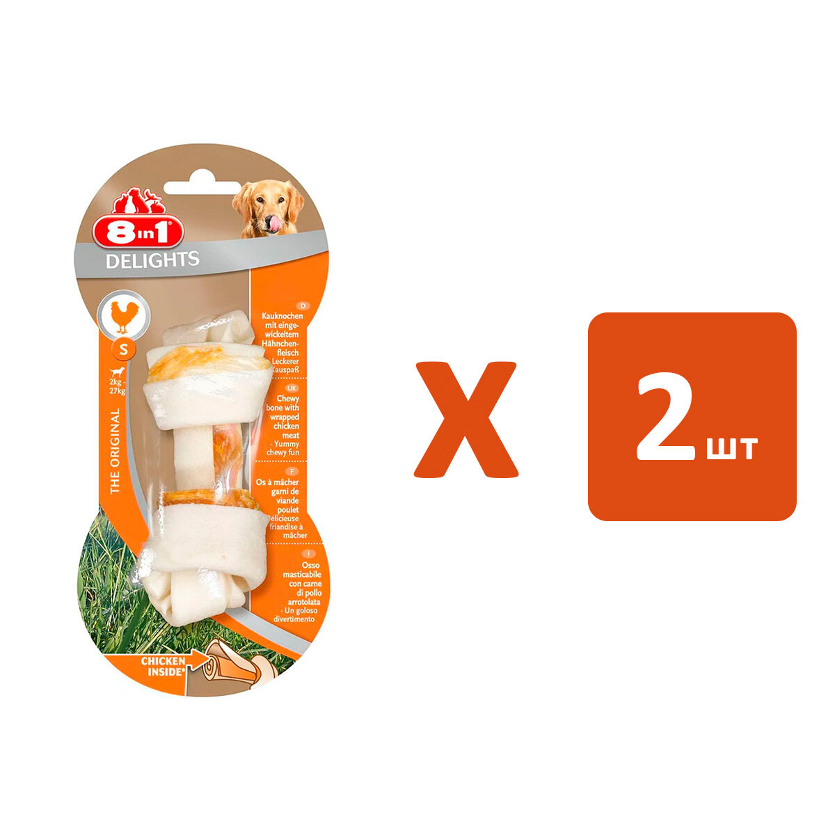 Лакомство 8 IN 1 DELIGHTS S для собак маленьких и средних пород косточка 11 см (1 шт х 2)