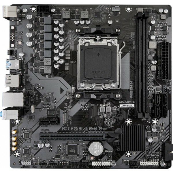Материнская плата Gigabyte Soc-AM5 A620M H, 2xDDR5-5200, HDMI+DP, 1xPCI-Ex16, 1xPCI-Ex1, 4xSATA3(RAID 0/1/10), 1xM.2, 8 Ch Audio, GLan, (4+4)xUSB2.0,