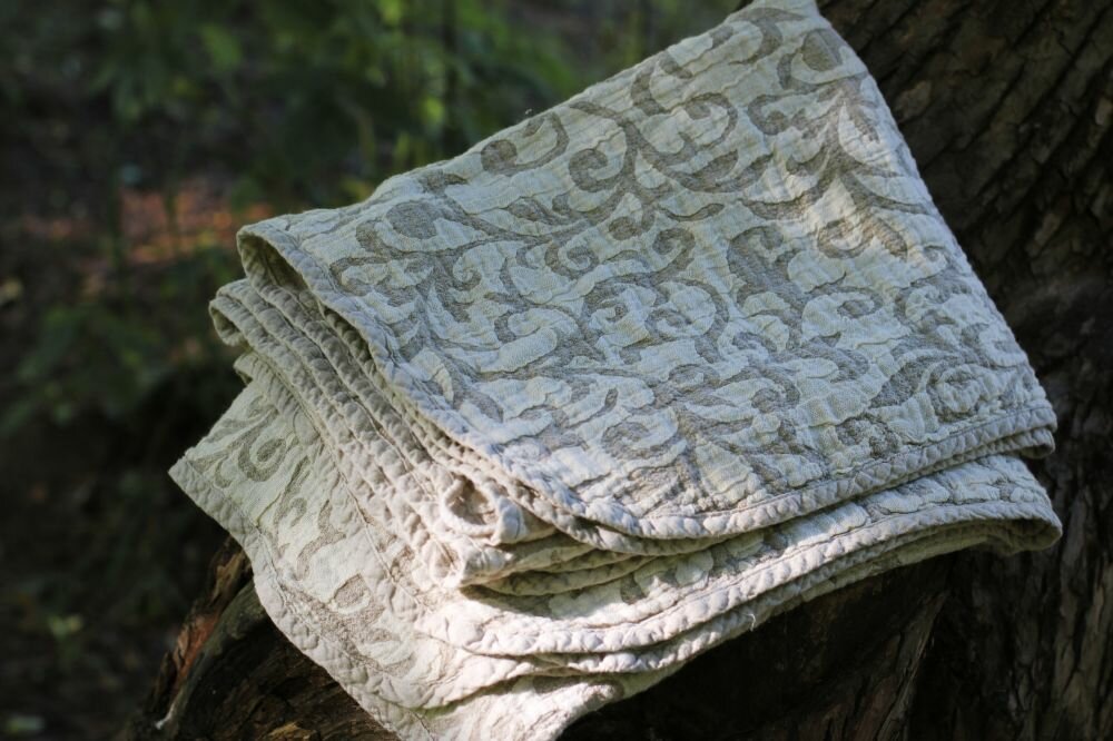 Полотенце льняное умягчённое с рисунком вензель "Злато" 80*165 для бани - лён -87%, хлопок -13%