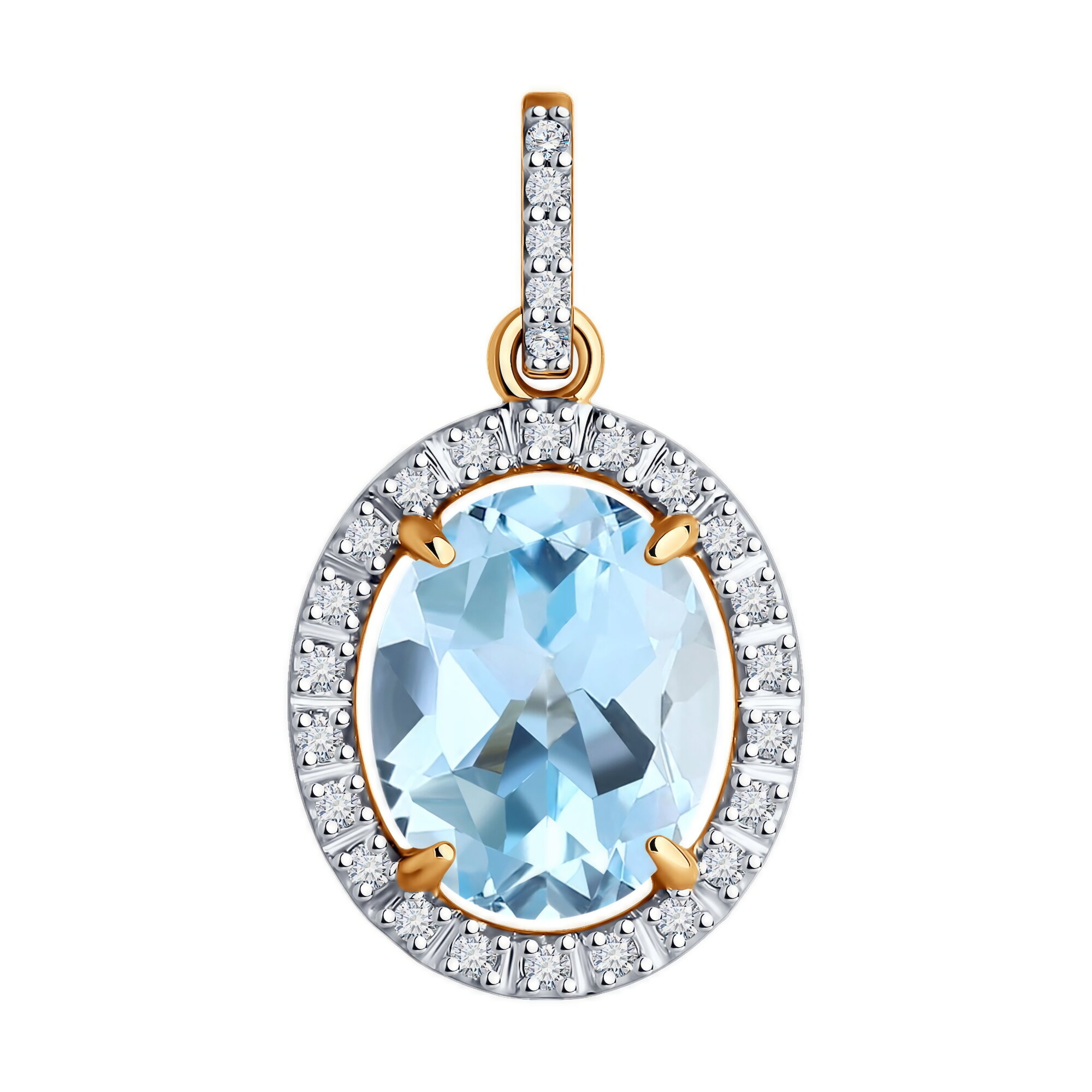 Подвеска, красное золото, 585 проба, топаз, фианит