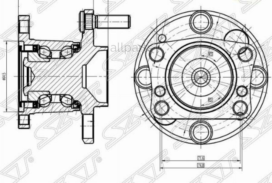 SAT ST-D651-26-15XA Ступичный узел задн. MAZDA DEMIO DE3FS, DE3AS, DE5FS 07-