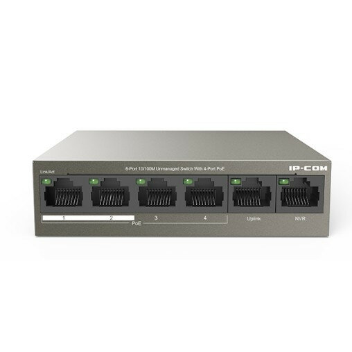 IP-COM F1106P-4-63W Коммутатор неуправляемый PoE, 6 портов, 6x100 Мбит/с, PoE 4x30 Вт, настольный, металлический корпус