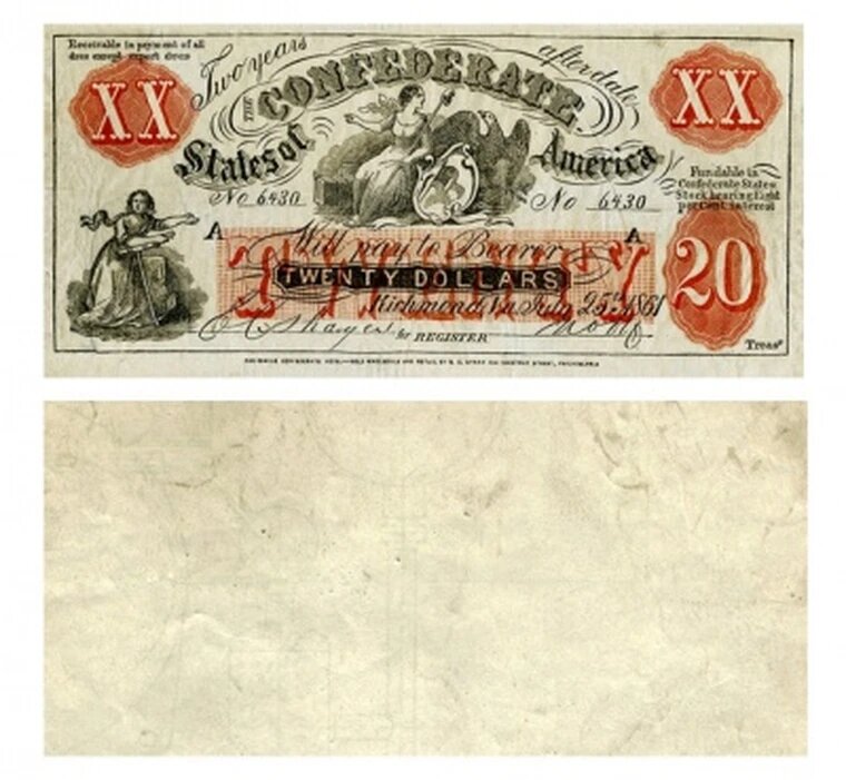 20 долларов 1861 Конфедеративные Штаты Америки, Ричмонд, сувенирная копия, банкноты и купюры редкие коллекционные