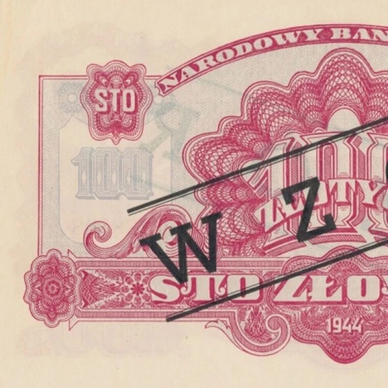 100 злотых 1944 Польша, надпечатка образец, сувенирная копия, банкноты и купюры редкие коллекционные