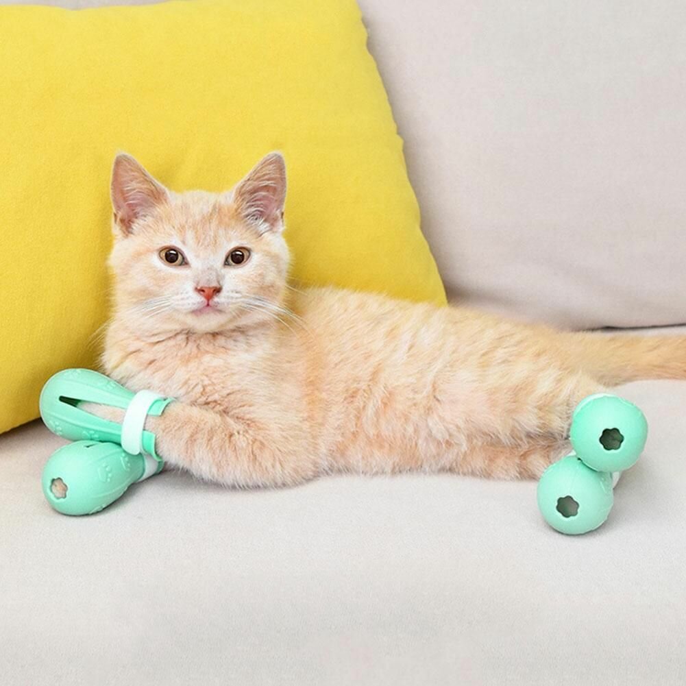 4шт. Антицарапки для кошек/ Защита от царапин во время груминга купания/ Мягкие силиконовые чехлы для кошачьих лап