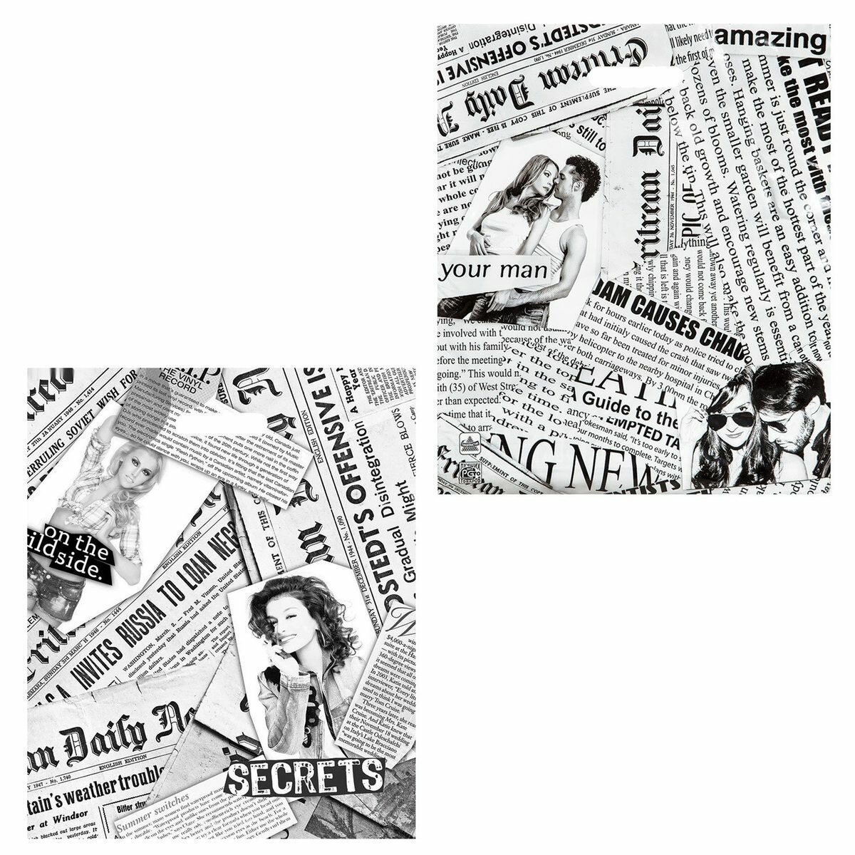 Пакет с вырубной ручкой Тико ПВД "Газетный микс", 45х38см, 60мкм (н00057259), 500шт.