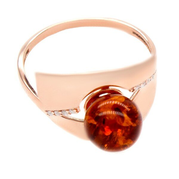 Кольцо, серебро, 925 проба, родирование, янтарь, фианит