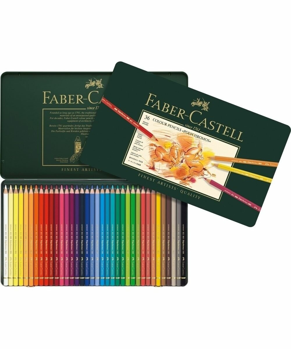 Карандаши цветные Faber-Castell 36 цветов, Polychromos, металлическая коробка