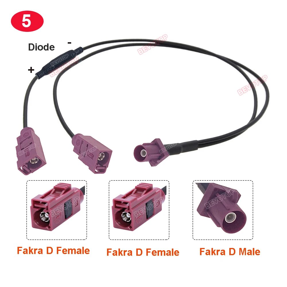 BEVOTOP Fakra D Male/Female to SMA Male Splitter Cable RG174 0.5M, D M to 2 x DF