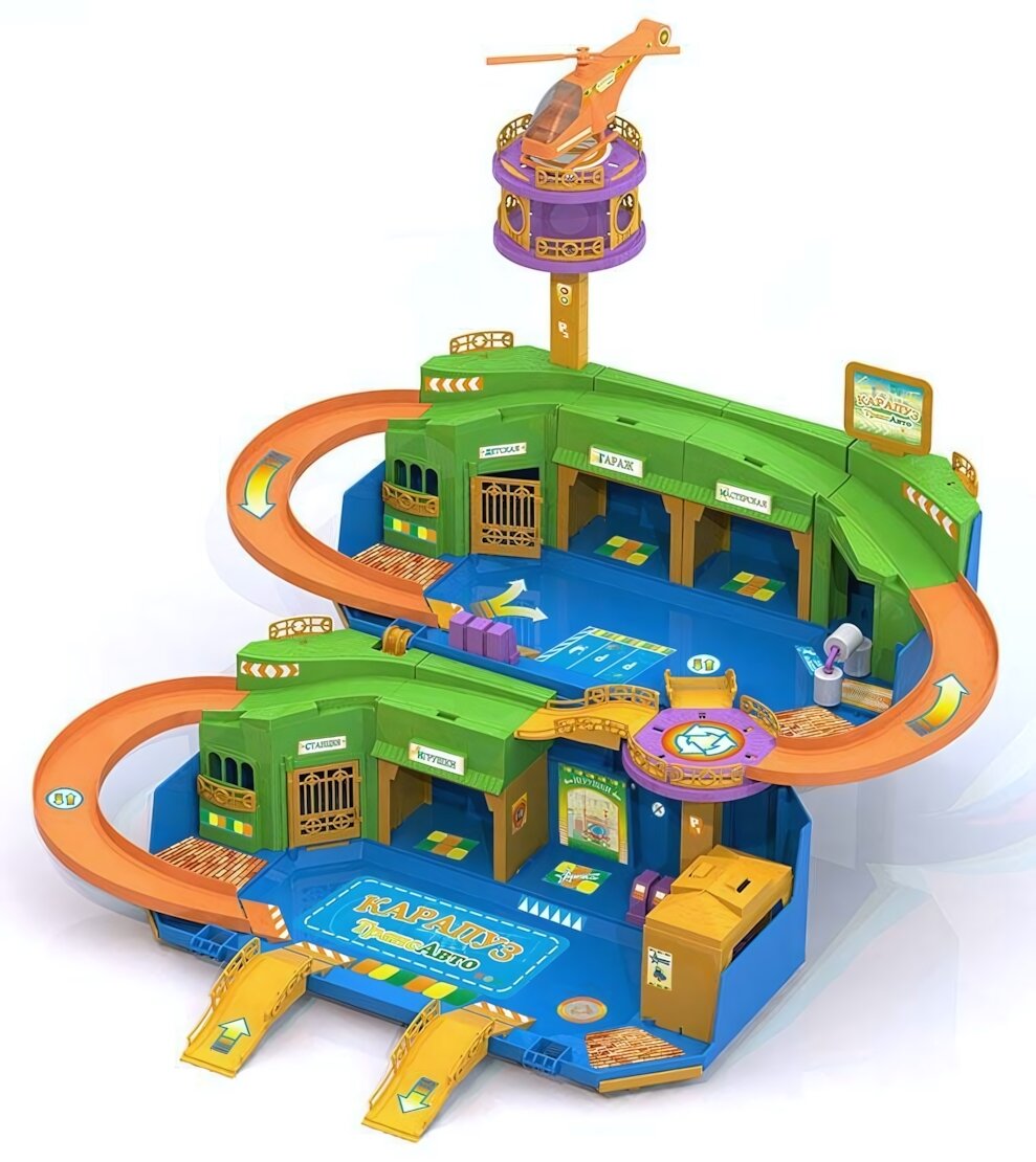 Гараж-чемодан 'Карапуз ТрансАвто', раскладывающийся, 62 детали, пластик, 62х65х43см