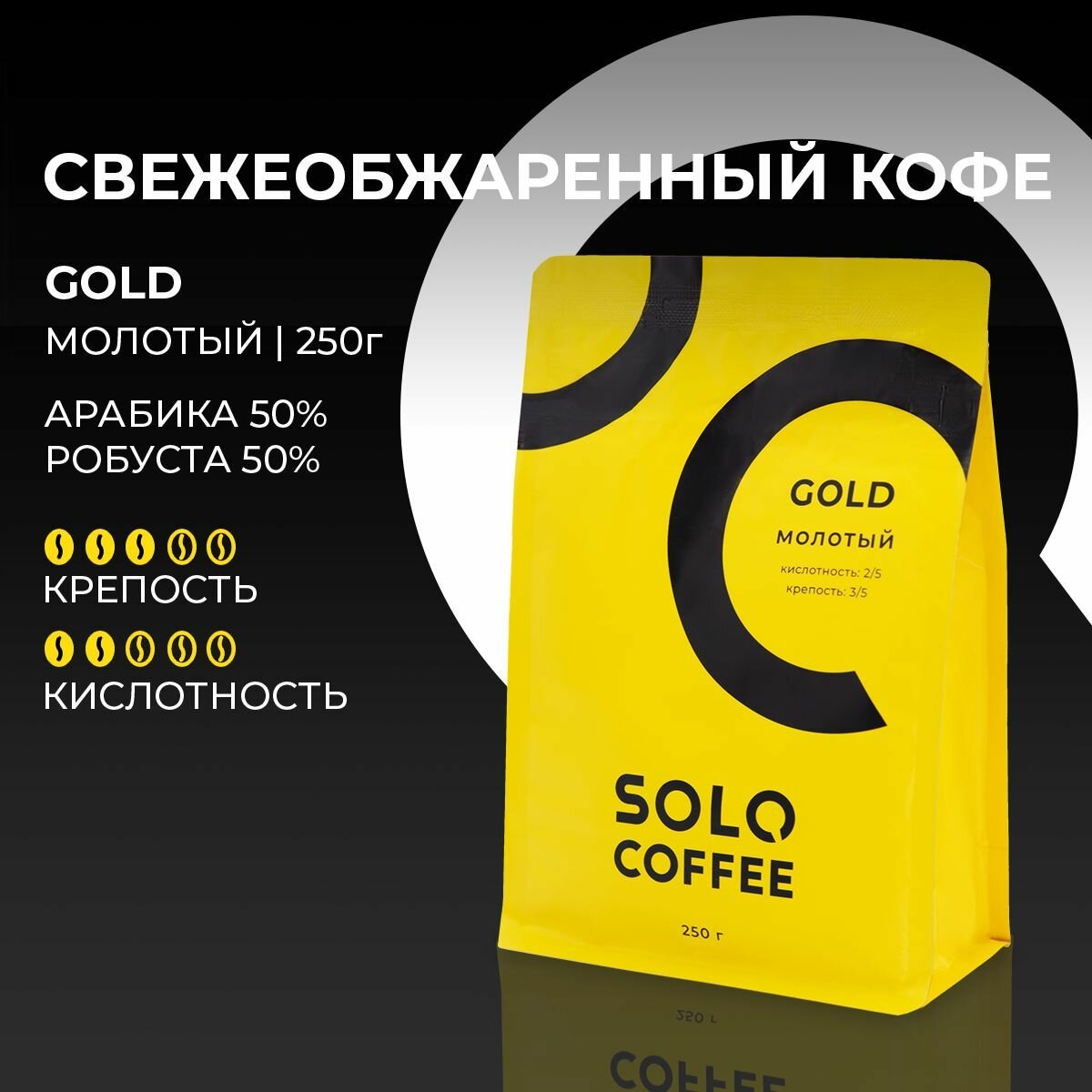 Кофе молотый Solo Coffee GOLD, 250 г, Арабика / Робуста, свежеобжаренный