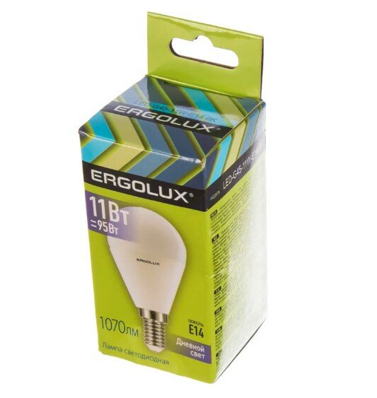 Лампа светодиодная Шар 11Вт E14 6500K 172-265В LED-G45-11W-E14-6K Ergolux