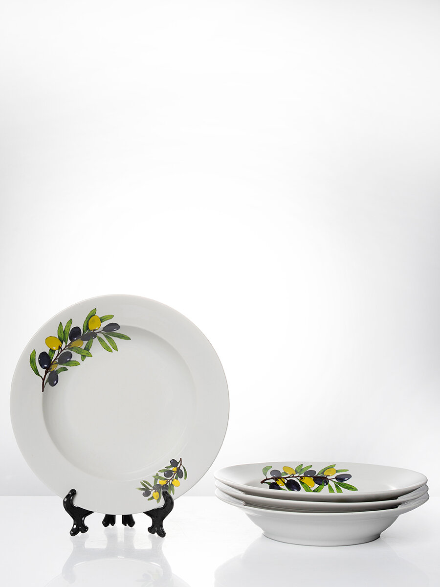 Набор фарфоровых тарелок глубоких 240 мм. "Оливки" гладкий край, Дулево 4 шт.
