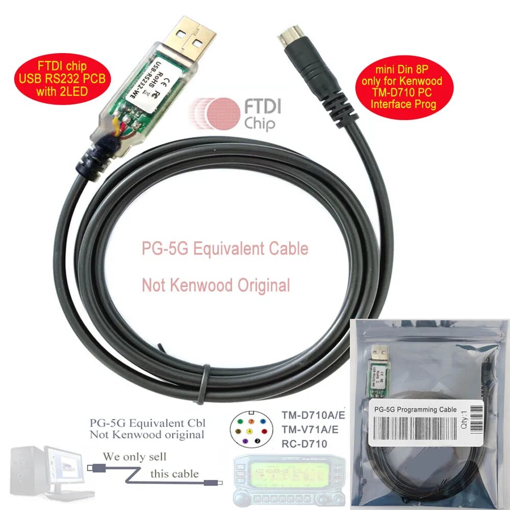 SINFORCON FTDI USB RS232 MD 8P кабель для Kenwood TM-D710A/E/D FTDI PG-5G 1.8m