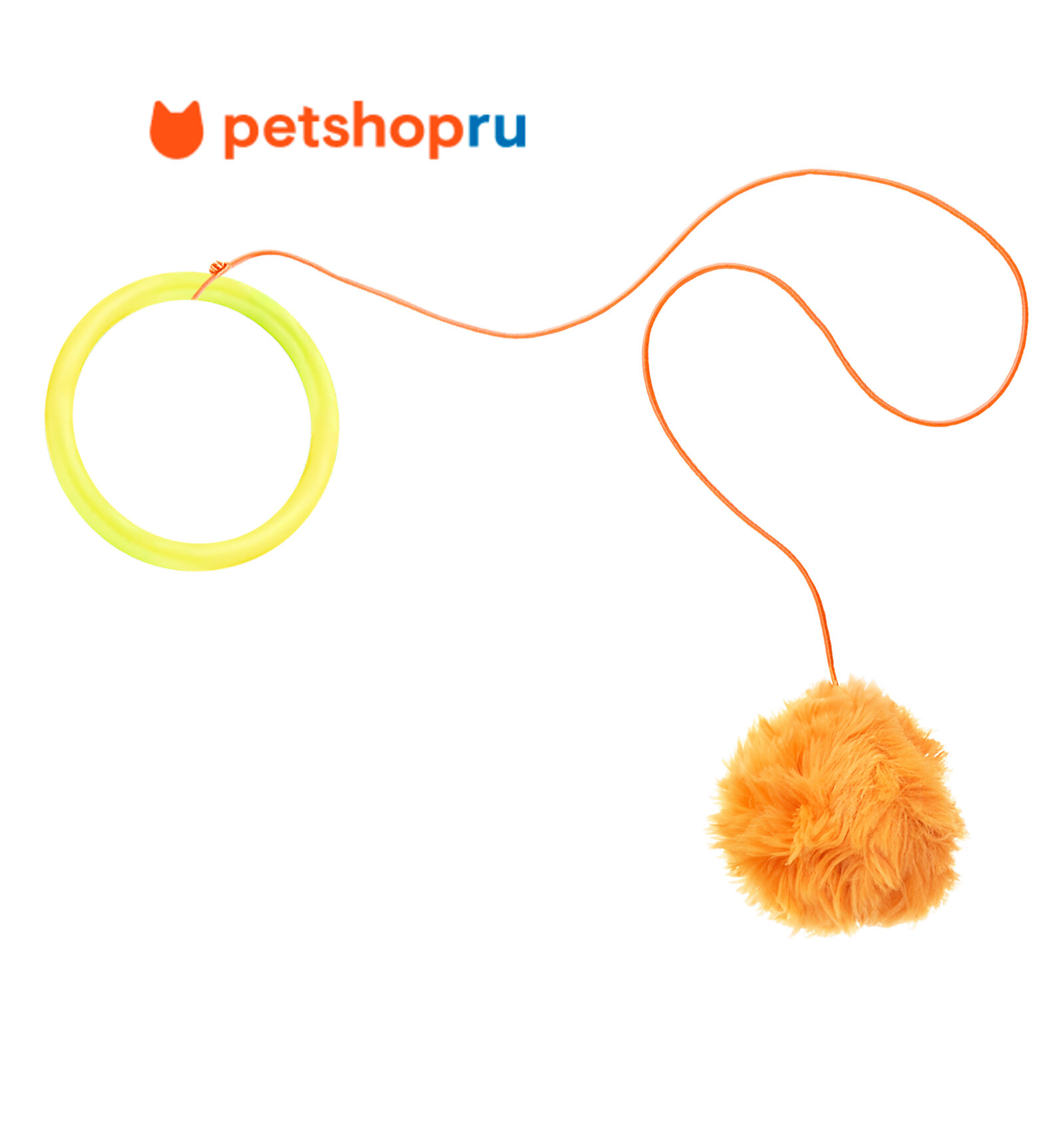 PETSHOP Игрушка для кошек "Мячик с пищалкой" из искусственного меха на резинке с кольцом, оранжевый
