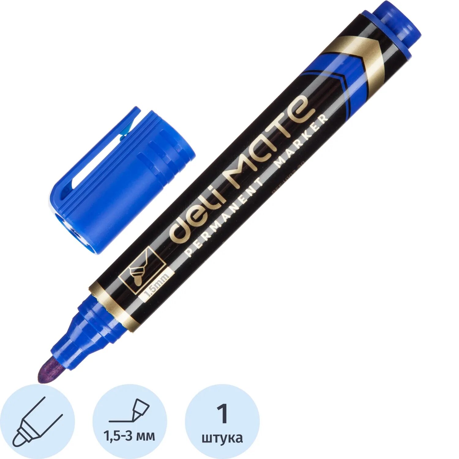 Маркер перманентный Deli Mate 1.5-3 мм синий кругл. нак. EU10230